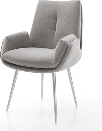 DELIFE Esszimmerstuhl Clea-Flex Strukturstoff Soft Grau 4-Fuß konisch Edelstahl, Esszimmerstühle