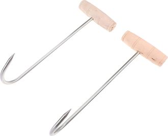 Pretyzoom 2st&uuml;cke F&ouml;rmige Fleischhaken Aus Edelstahl Mit Ergonomischem Holzgriff Lang Robuste Schweinefleisch-aufh&auml;ngung F&uuml;r Metzger Und J&auml;ger Vielseitig Zum R&auml;