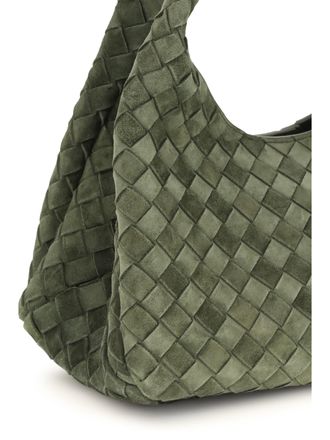 Bottega Veneta Womens Shoulder Bag Campana Green Tweed Tweed-Brass Calf Leather Tweed/brass