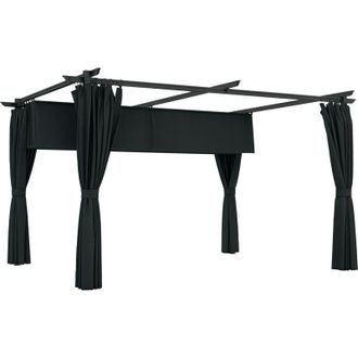 OUTSUNNY Pergola r&eacute;tractable - Outsunny - 4 x 3 m - avec Rideau et Toit Coulissante - Aluminium, m&eacute;tal polyester 180g/m&sup2; - gris fonc&eacute;