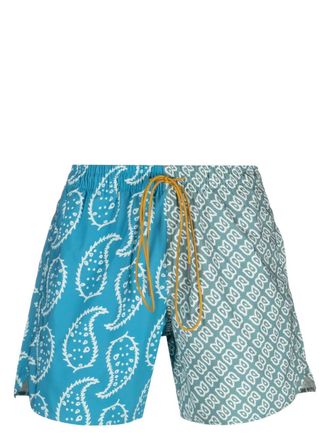 Rhude short de bain imprim&eacute; &agrave; lien de resserrage - Vert