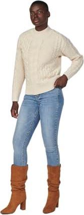 Koröshi Pull à manches longues et col rond avec jacquard de différentes tresses pour femme de couleur écru, blanc, M