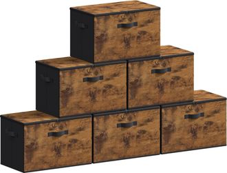 Songmics Aufbewahrungsbox mit Deckel, faltbare Stoffbox mit Griffen, Aufbewahrung f&uuml;r Kleidung, Vliesstoff, 6er Set, 50 x 30 x 30 cm, vintagebraun RYZ050BH03