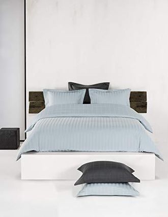 De Witte Lietaer Bettwäsche Zygo Ice Blue Bettbezug + 1 Kissenbezug mit Lenkrad gekämmte Baumwolle blau himmelblau 140 x 220 cm