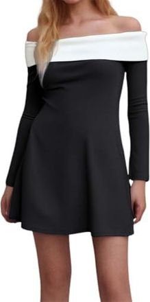 Generic 2026 Robes amincissantes pour femmes, robe &agrave; manches longues, coupe ajust&eacute;e, design sans bretelles pour femmes, Noir, XS