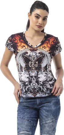Cipo & Baxx Damen T-Shirt - Bequemes Kurzarmshirt aus Baumwoll-Polyester-Mix (DE/NL/SE/PL, Alphanumerisch, S, Regular, Regular, WT383 Black)