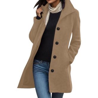 Generic Manteau Femme Hiver &Eacute;l&eacute;gant Laine Veste Longue Manteau dhiver &agrave; Revers Trench-Coat Boutonnage Chic Manteaux Chaud Couleur Unie Veste avec Poches Outwe
