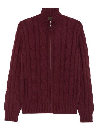 Doriani Cashmere cardigan en maille torsadée à fermeture zippée - Rouge