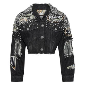 Philipp Plein Femme, Vestes, Noir, Taille: 40 FR Denim Jacket Racing