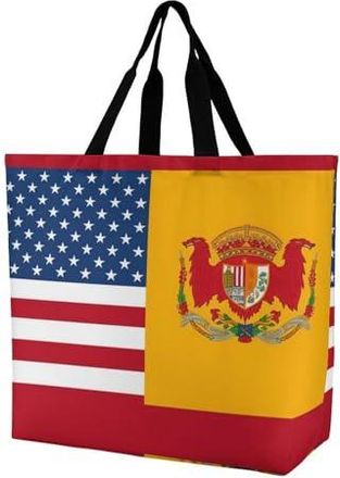 Generic Drapeau De LEspagne Am&eacute;ricaine Sac &Agrave; Bandouli&egrave;re Grand Tote Bag Imperm&eacute;able Sac A Main Femmes Pour Universit&eacute; Quotidienne Shopping
