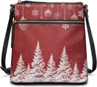 Coloranimal Petit sac &agrave; bandouli&egrave;re pour femme - Sac &agrave; main r&eacute;glable sur le th&egrave;me de No&euml;l - Sacoche zipp&eacute;e, Sapin de No&euml;l neige