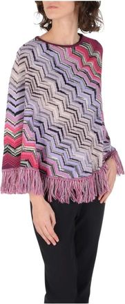 Missoni Femme, Pulls, Multicolore, Taille: ONE Size Poncho Zigzag en m&eacute;lange de laine