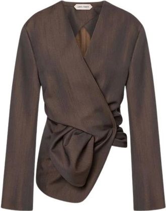 Alberta Ferretti Femme, Vestes, Brun, Taille: 34 FR Veste Tailleur en Laine Chatoyante Nou&eacute;e