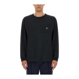 Needles Lang&auml;rmeliges T-Shirt mit Tasche und Schmetterlingsstickerei - - Tops - Herren - Schwarzk - S