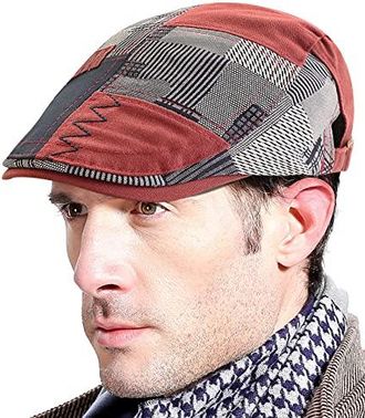 Feoya Casquette Plate Homme Béret Coton Chapeau Gavroche Newsboy Casquette à Carreaux Gatsby Réglable Vintage Respirant Casquettes Souples Basque Irlandaise