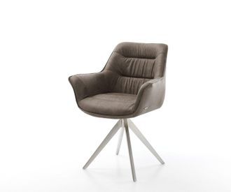 DELIFE Esszimmerstuhl Kaira-Flex Mikrofaser Taupe Vintage Kreuzgestell kantig Edelstahl, Esszimmerst&uuml;hle