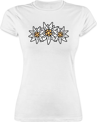 Shirtracer Shirt Damen - Kompatibel mit Oktoberfest - 3 Edelwei&szlig; in Reihe - XXL - Wei&szlig; - trachtenshirt Trachten t Shirts bayrische Edelweiss Funshirts f&uuml;r Frauen