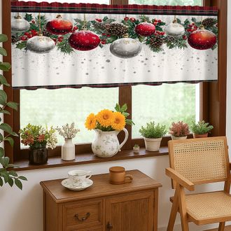 Generic Verzierungen K&uuml;chenvorh&auml;nge, weihnachtliche Tannenzapfen, Beeren, Weihnachten, kurz, Volant, Fensterdekoration f&uuml;r Waschbecken, Esszimmer, Badezimmer,