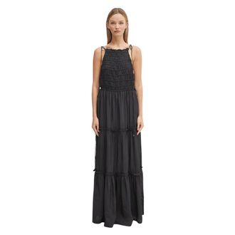 Ganni Viskose Habotai Maxikleid im Smock-Stil - - Dresses - Damen - Schwarzk - M