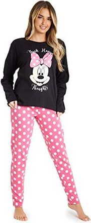 Disney Stitch Pyjama Femme Chaud Vêtements de Nuit Femme et Ado Longues Ensemble Pyjama 2 Pièces Doux et Chaud Idée Cadeau pour Elle (Noir/Rose Minnie, XL)
