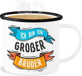 Shirtracer Emaille Becher Blechbecher - Tassen - Ich bin ein großer Bruder Banner - 300 ml - Weiß Schwarz - tasse grosser big brother geschenk geburt große brüde