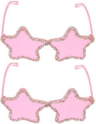 Yarnow Lot de 2 Lunettes de Soleil sans Monture Couleur Candy Rose Orn&eacute;es de Cristaux, L&eacute;g&egrave;res et Festives, Lunettes de Soleil pour Femmes et Adolescentes, p