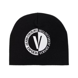 Versace Jeans Couture Schwarze Wollm&uuml;tze mit Logo-Stickerei - - Accessories - unisex - Schwarzk - ONE SIZE