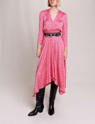 Maje Midikleid Mit Blumendruck - Print Bl&uuml;mchen Rosa - Gr&ouml;&szlig;e 34 - Maje