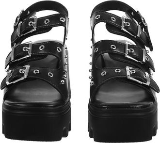 BESPORTBLE TOVINANNA Sandales &agrave; Plateforme &Eacute;paisse pour Femmes Talons Hauts &Eacute;pais Style Punk &agrave; Rivets Semelle Antid&eacute;rapante Couleur Noire Taille 36 Chaussures Ro