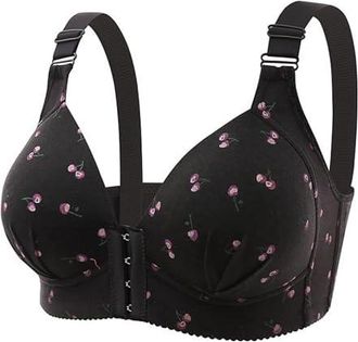 Generic Soutien-gorge confortable sans fil avec fermeture avant pour femme avec imprim&eacute; cerise, sous-v&ecirc;tements doux sans armatures | Fermeture facile &agrave; croche