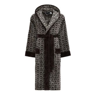 Philipp Plein unisex, V&ecirc;tements de nuit et de d&eacute;tente, Brun, Taille: S/M Peignoir de Bain &agrave; Capuche PP