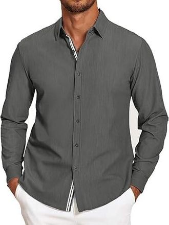 Coofandy Chemises pour Hommes, Manches Longues, boutonnées, décontractées, Extensibles, pour Le Travail, à la Mode, pour Les Loisirs, Coupe Standard Gris Foncé