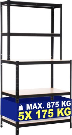 Clp Steckregal Mit Werkbank I Böden Bis Je 175 KG Belastbar I Lagerregal Aus Metall, Farbe:schwarz