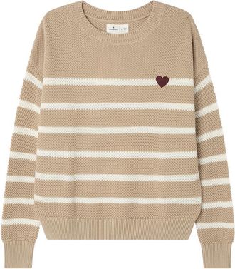 Springfield Damen Striped Sweater with Mini Embroidery Sweatshirt mit Spitze, hautfarben, XL