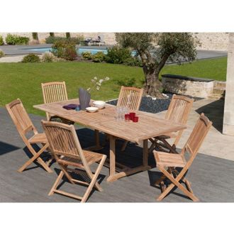Macabane Macabane - fun - Table de jardin 8/10 personnes, rectangulaire extensible 180/240100 cm en bois Teck