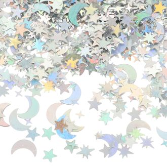 BESPORTBLE GALPADA 60g Streukonfetti Mond Sterne Pailletten Silber Holografisch Tischdeko Ballonf&uuml;llung f&uuml;r Hochzeit Geburtstag Festival Party