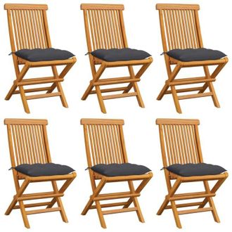 vidaXL Chaises de jardin et coussins anthracite lot de 6 Bois de teck Vidaxl