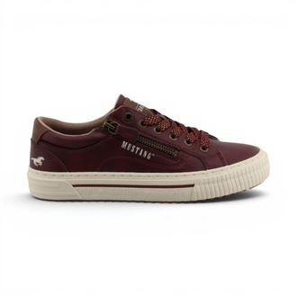 Mustang Jeans Mustang Damen-Burgundfarbene Kunstleder-Sneaker-Sneaker-Casual-Schuhe - M0112011