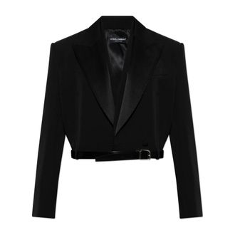 Dolce & Gabbana Femme, Vestes, Noir, Taille: 38 FR Short Belted Blazer