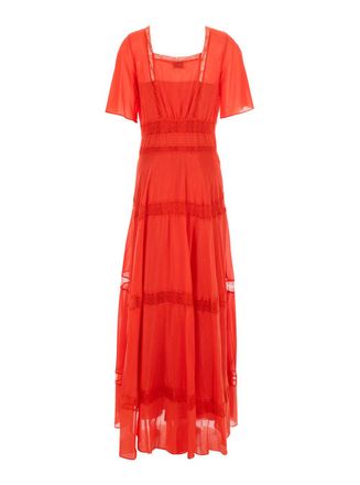 Forte_Forte Womens Long Lace Dress, Red Cotton