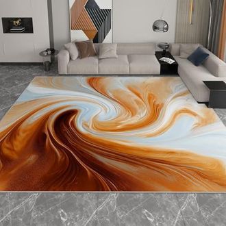 Generic Tapis Abstrait Lavable 120 x 170 cm, Tanné Antidérapant Durable et Non-Fussel, Tapis de Salon Court Motif Texture Tourbillonnante pour la Chambre, la 