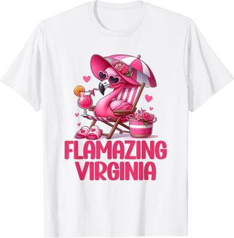 BDAZ Flamazing Virginia Pink Flamingo, Tropische Strandszene, Damen T-Shirt