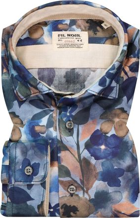 Fil Noir Herren Hemd blau geblümt