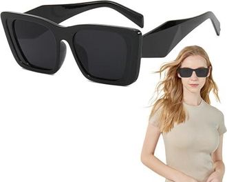 Generic Yianyal Lunettes de soleil pour femmes Protection UV, Lunettes de soleil r&eacute;tro,Lunettes de soleil surdimensionn&eacute;es noires &agrave; la mode - Lunettes de sole