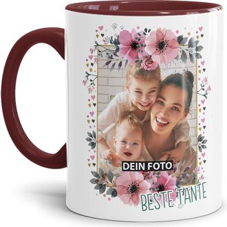Tassendruck Keramik Tasse - Beste Tante - mit Foto selbst gestalten - Geschenk für die beste Tante, Geburtstag, Weihnachten I Personalisiert, Weinrot, 300 ml