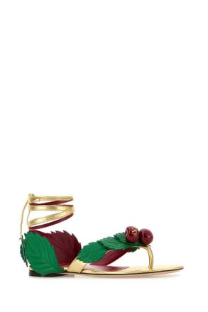 Valentino Garavani Womens Cherryfic Sandal Gold Sheepskin Leather Ovis