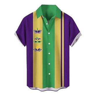 Generic Costume de carnaval pour homme - Chemise &agrave; manches courtes - Avec boutonni&egrave;re - Chemise d&eacute;t&eacute; tendance - Streetwear - Chemise &agrave; manches courtes pour ho