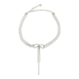 Self Portrait Double Crystal Bow Necklace - - Accessories - Damen - Grau - ONE SIZE
