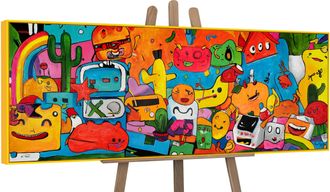 Yohji Yamamoto Art Pop Art Abstrakt Acryl Gemälde auf Leinwand Farbenfrohe Welt handgemalt Wandbilder Wohnzimmer modern Wohndekor Bild froh lustig echte Kunst 150x50