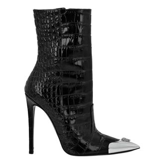 Philipp Plein Femme, Chaussures, Noir, Taille: 41 EU Croco Bottes Mid Heels High Skull